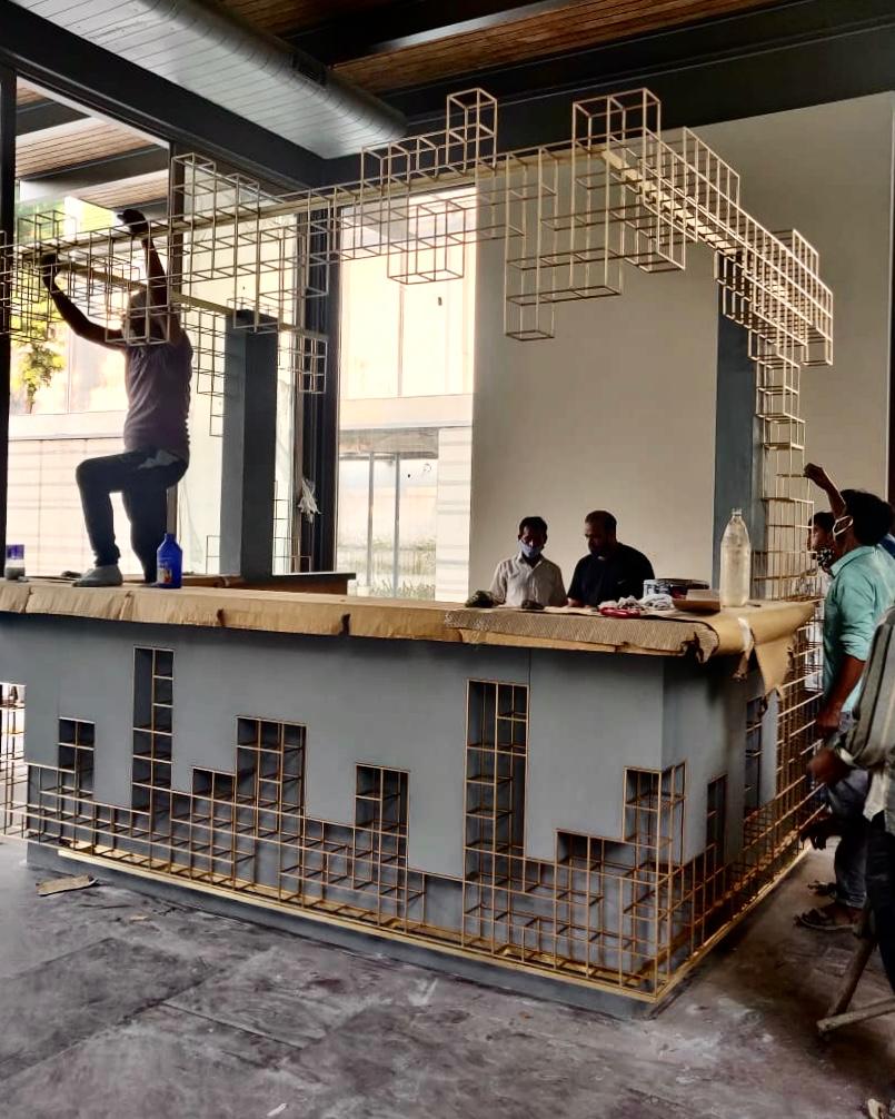 Furniture maker in Faridabad | Jenga Inspired Concrete And Brass Bar by ...