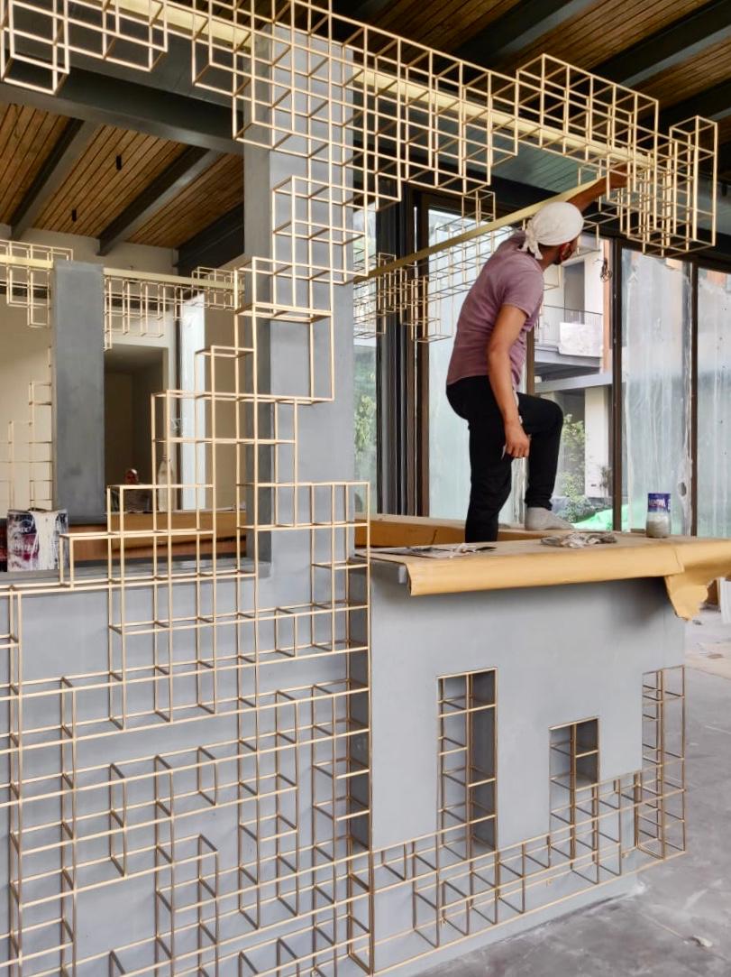 Furniture maker in Faridabad | Jenga Inspired Concrete And Brass Bar by ...